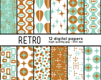 Retro SHAPES 12 Digital Papers Pattern Set Scrapbook Blog - Etsy