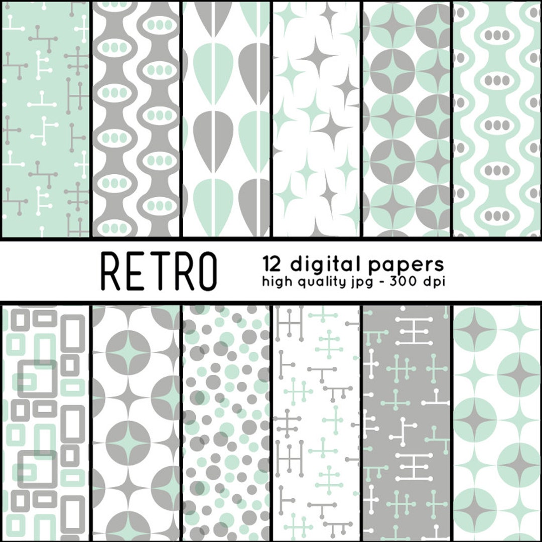 Retro SHAPES 12 Digital Papers Pattern Set Scrapbook, Blog, Crafts, Mcm ...