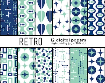 Retro SHAPES 12 Digital Papers Pattern Set Scrapbook Blog - Etsy