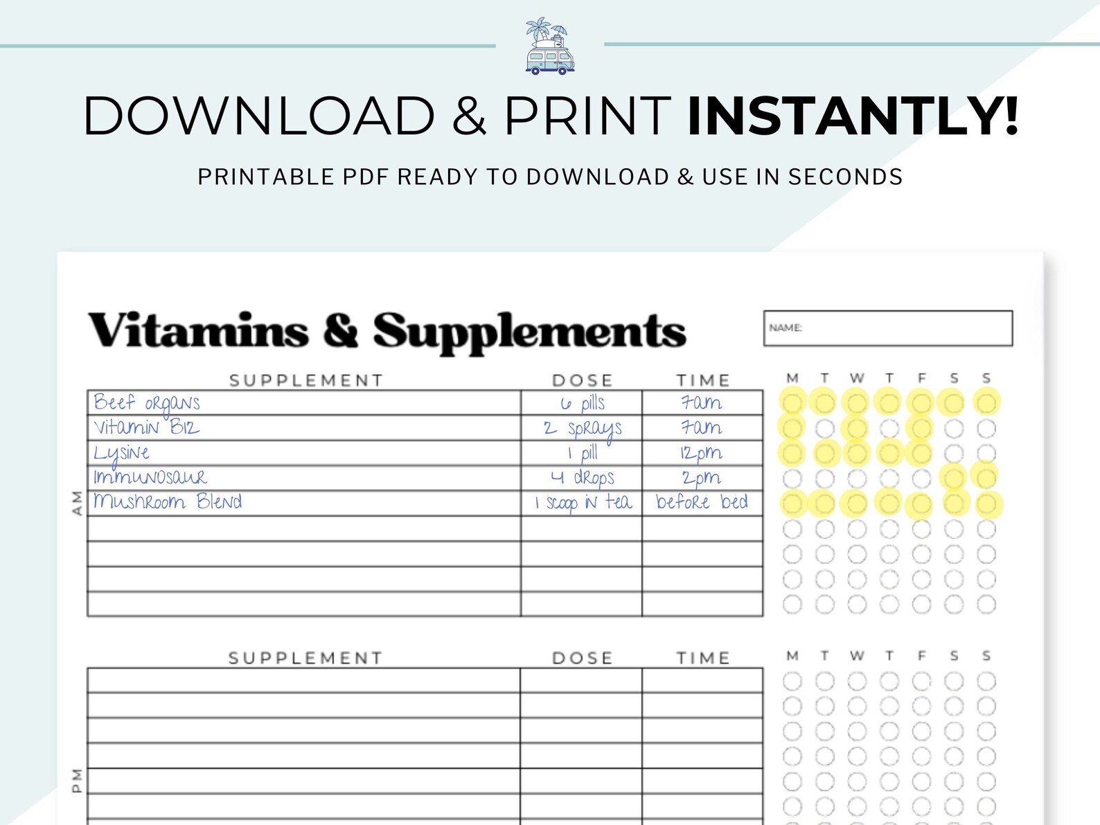 Supplement Tracker Printable Supplement Guide Organizer Vitamin Tracker ...