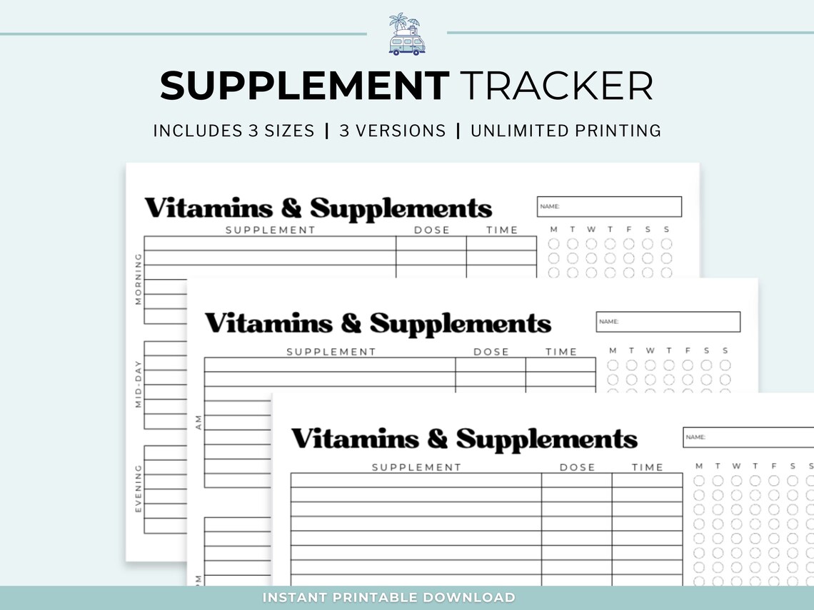 Supplement Tracker Printable Supplement Guide Organizer Vitamin Tracker ...