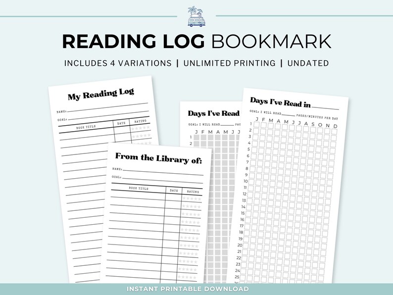 Reading Tracker Printable Reading Log Bookmark Book Review Book Lover ...