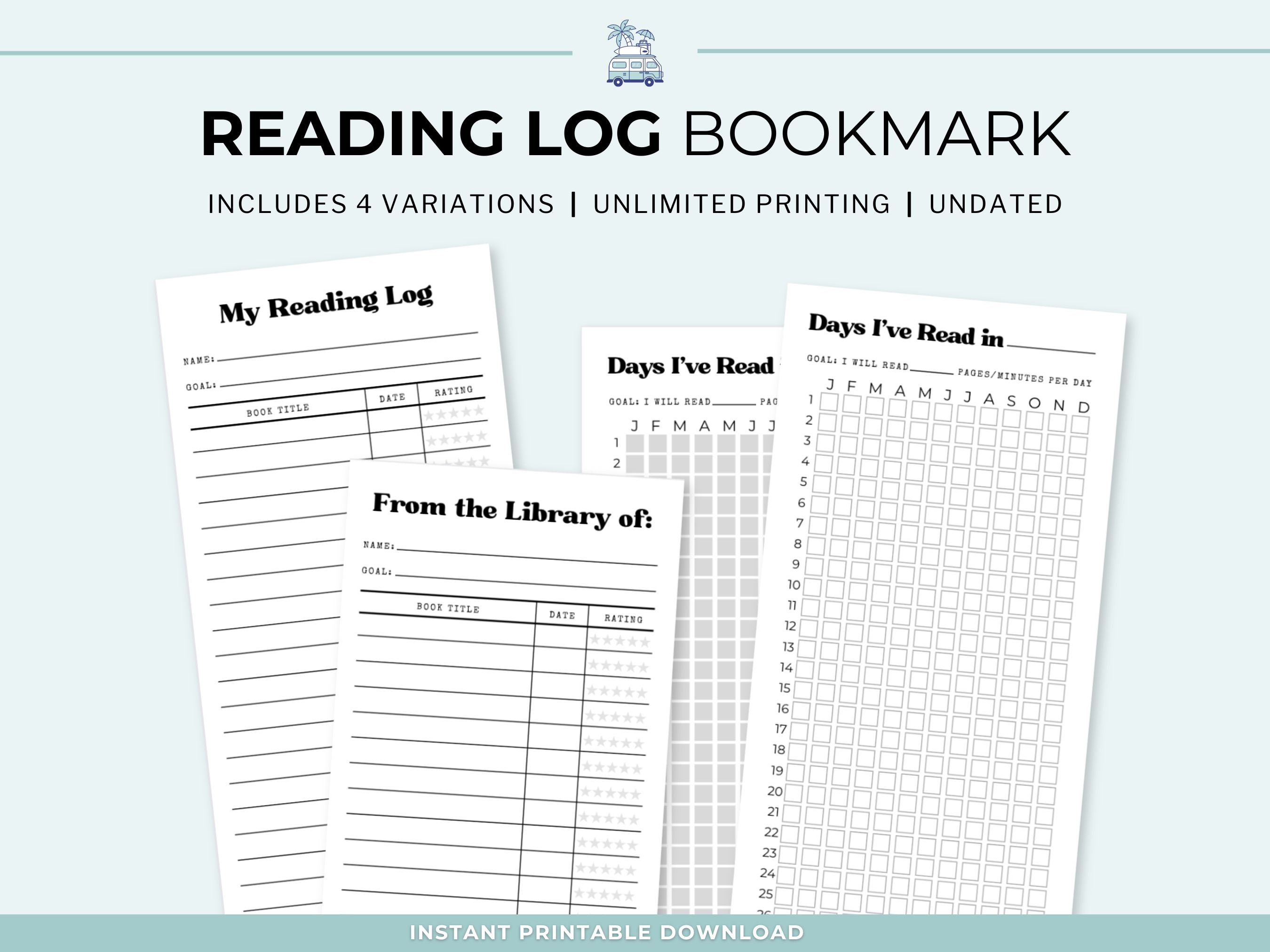 Reading Tracker Printable Reading Log Bookmark Book Review Book Lover ...