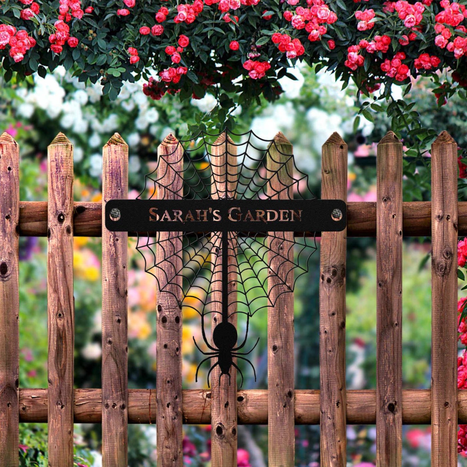 Spiderweb Personalized Metal Garden Sign | Custom Name Outdoor Wall Art ...