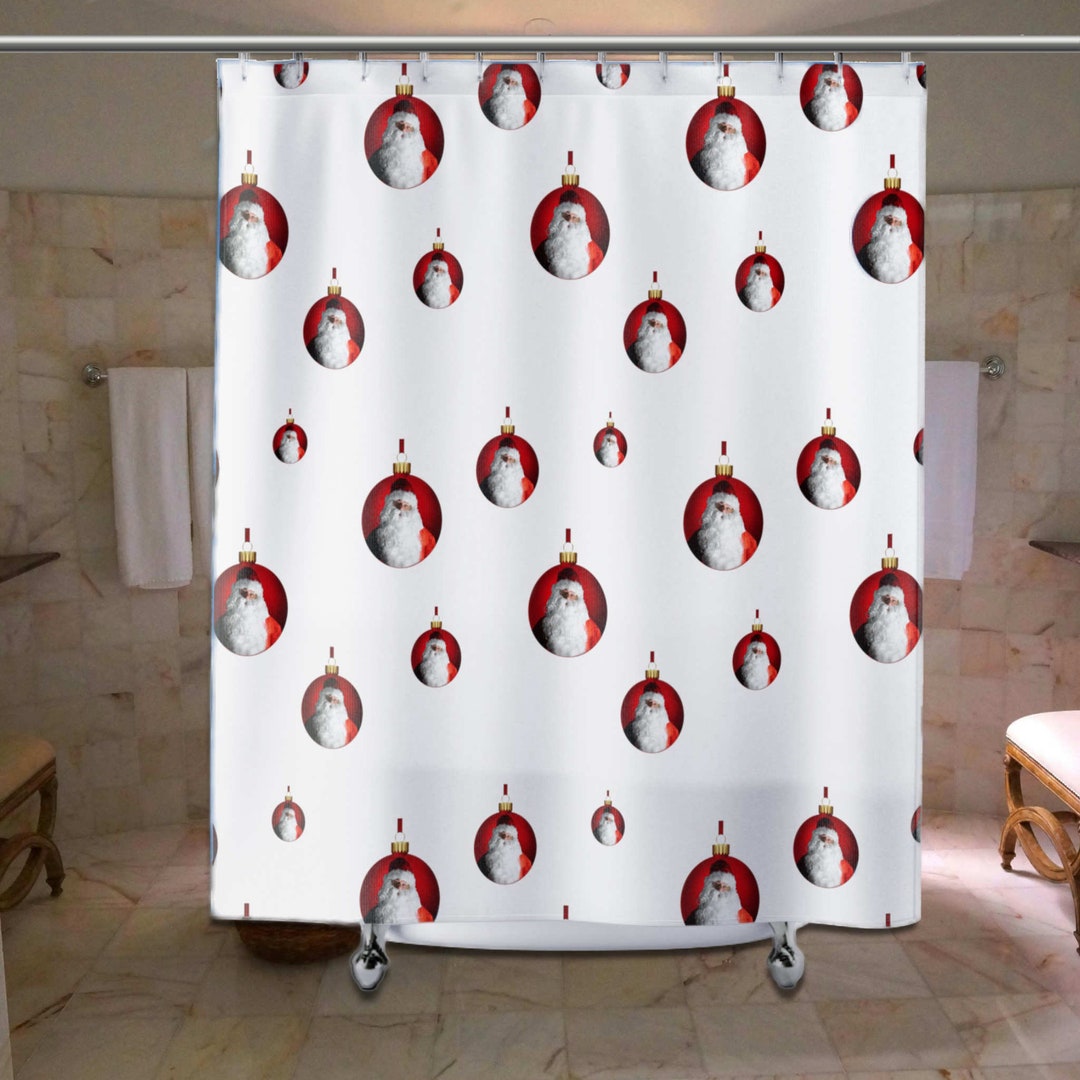Red and White Christmas Shower Curtain Santa Claus Bathroom Decor ...