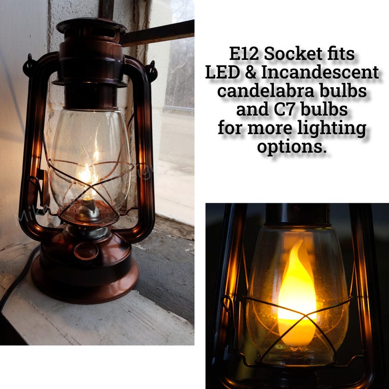 Rustic Electric Lantern Table Lamp, ANTIQUED COPPER-BRONZE | 12 ...
