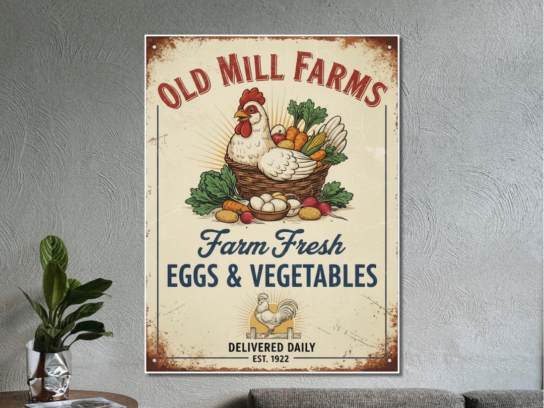 Farm Fresh Eggs Metal Wall Sign | Vintage Country Advertisement ...