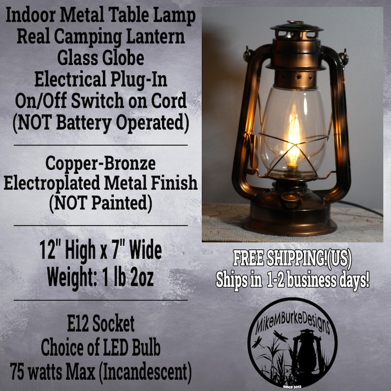Rustic Electric Lantern Table Lamp, ANTIQUED COPPER-BRONZE | 12 ...