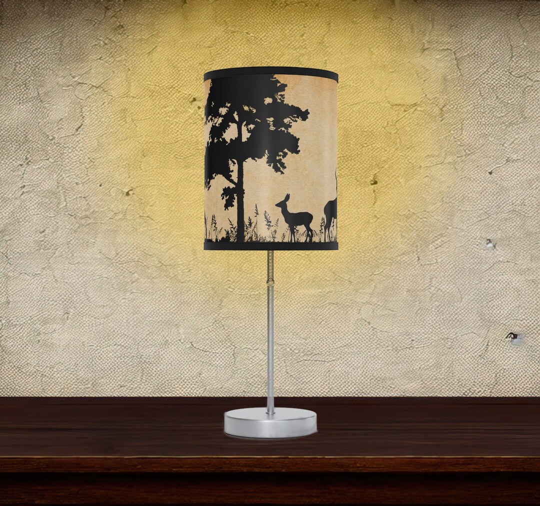 Steel Lamp Log Cabin Decor Rustic Lamp Deer Table Lamp Gift for Husband ...