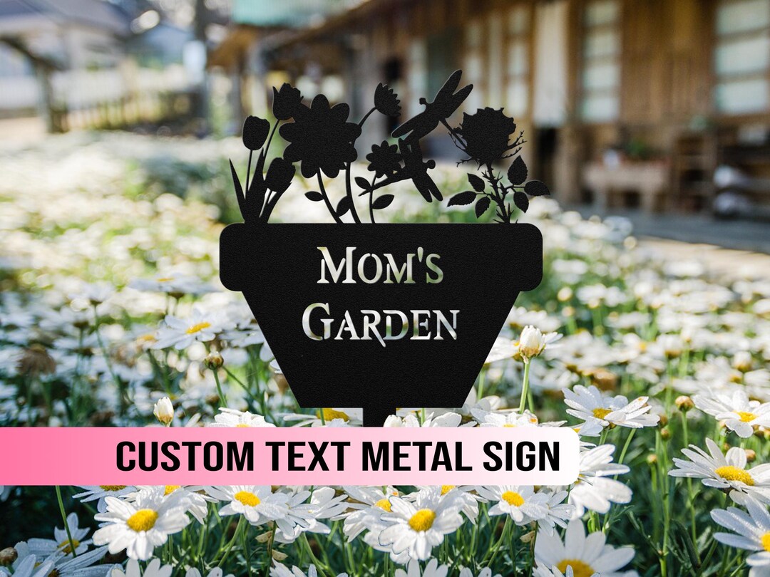Flower Pot Personalized Garden Sign, Floral Garden Metal Sign, Perfect ...