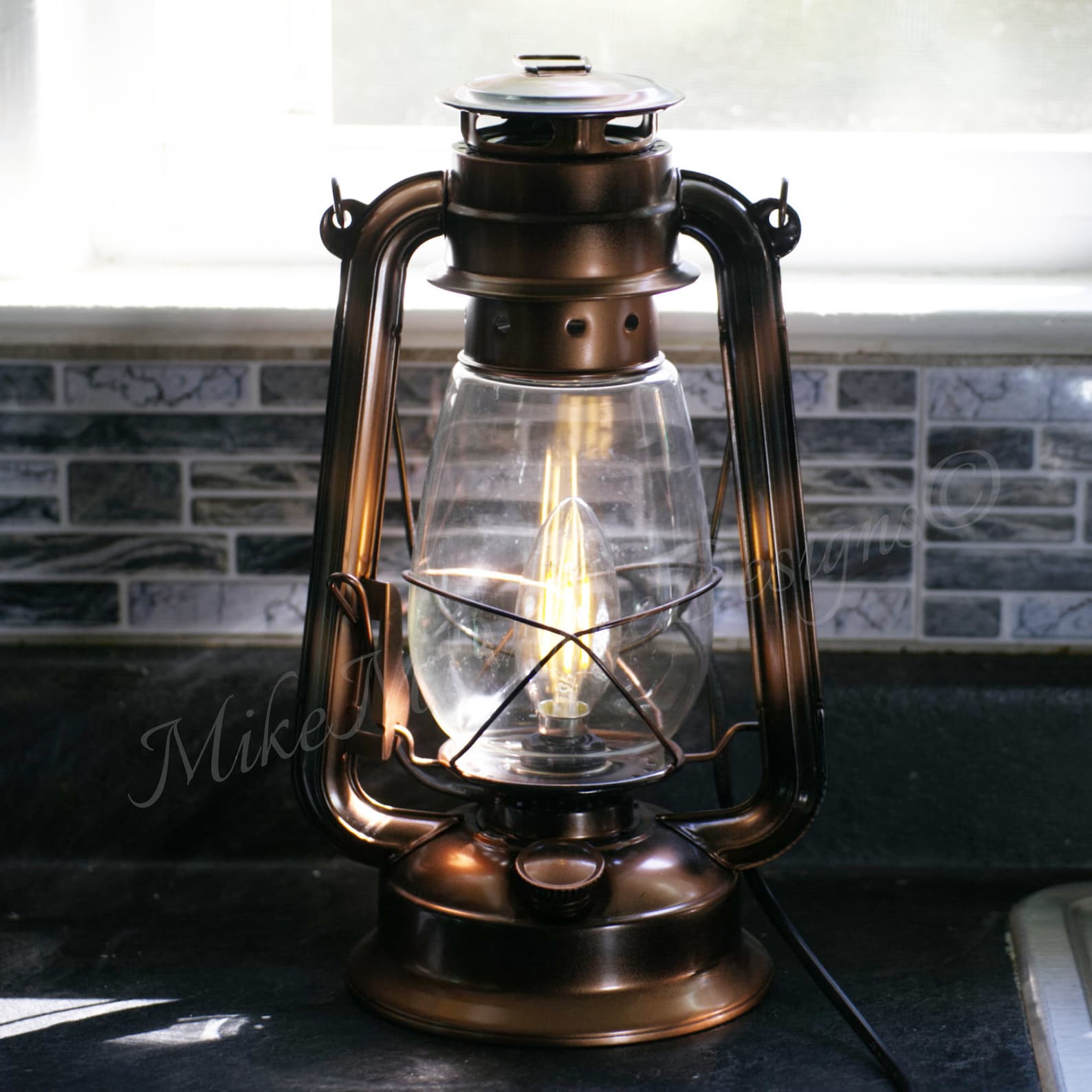 Rustic Electric Lantern Table Lamp, ANTIQUED COPPER-BRONZE | 12 ...