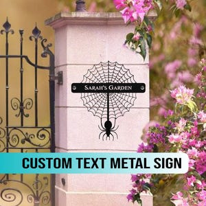 Spiderweb Personalized Metal Garden Sign | Custom Name Outdoor Wall Art ...
