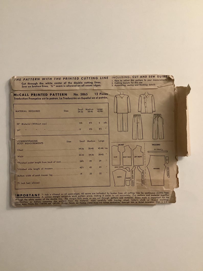 Mccall's 5865 Sewing Pattern, Size Medium - Etsy