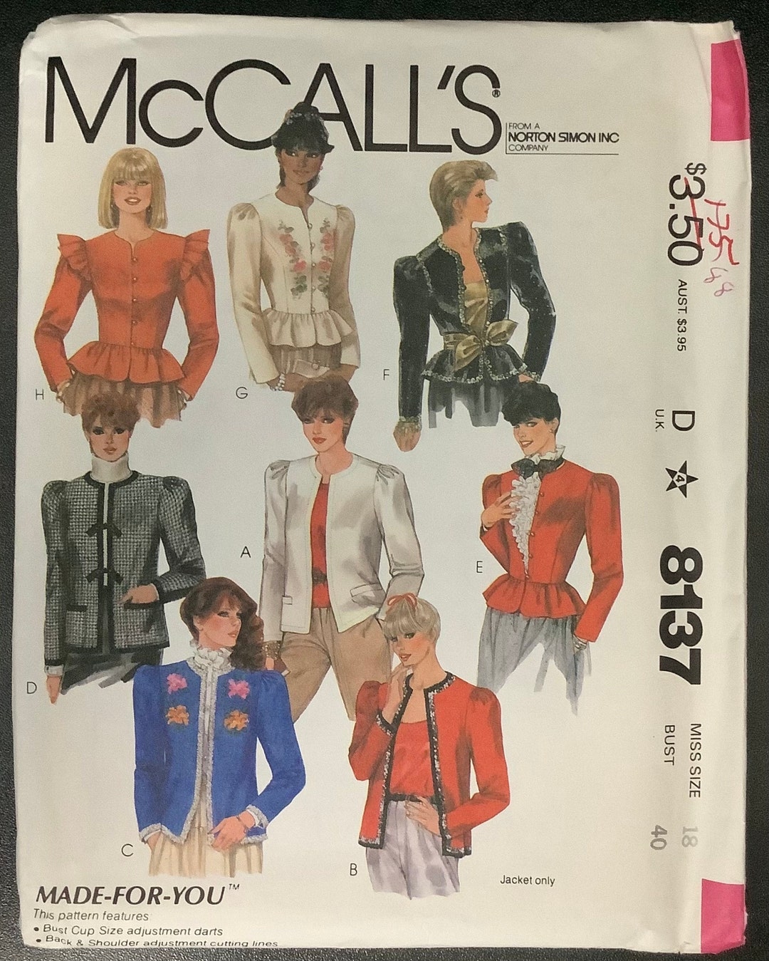 Mccall's 8137 Sewing Pattern, Size 18 UC/FF - Etsy