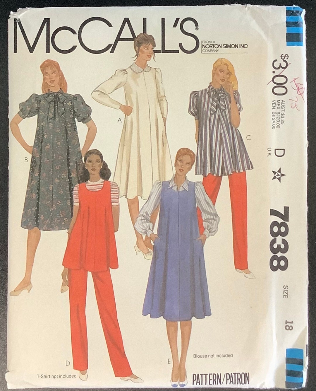 Mccall's 7838 Sewing Pattern, Size 18 Maternity, UC/FF - Etsy