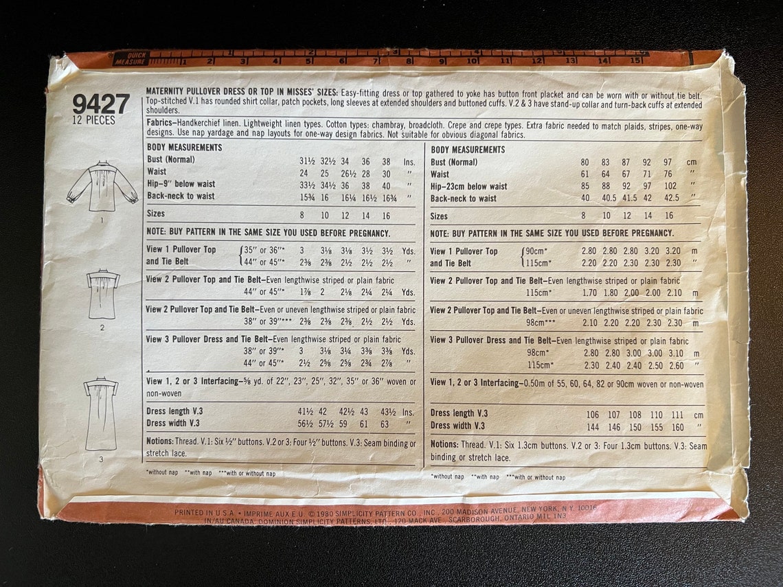 Simplicity 9427 Sewing Pattern, Size 8 - Etsy