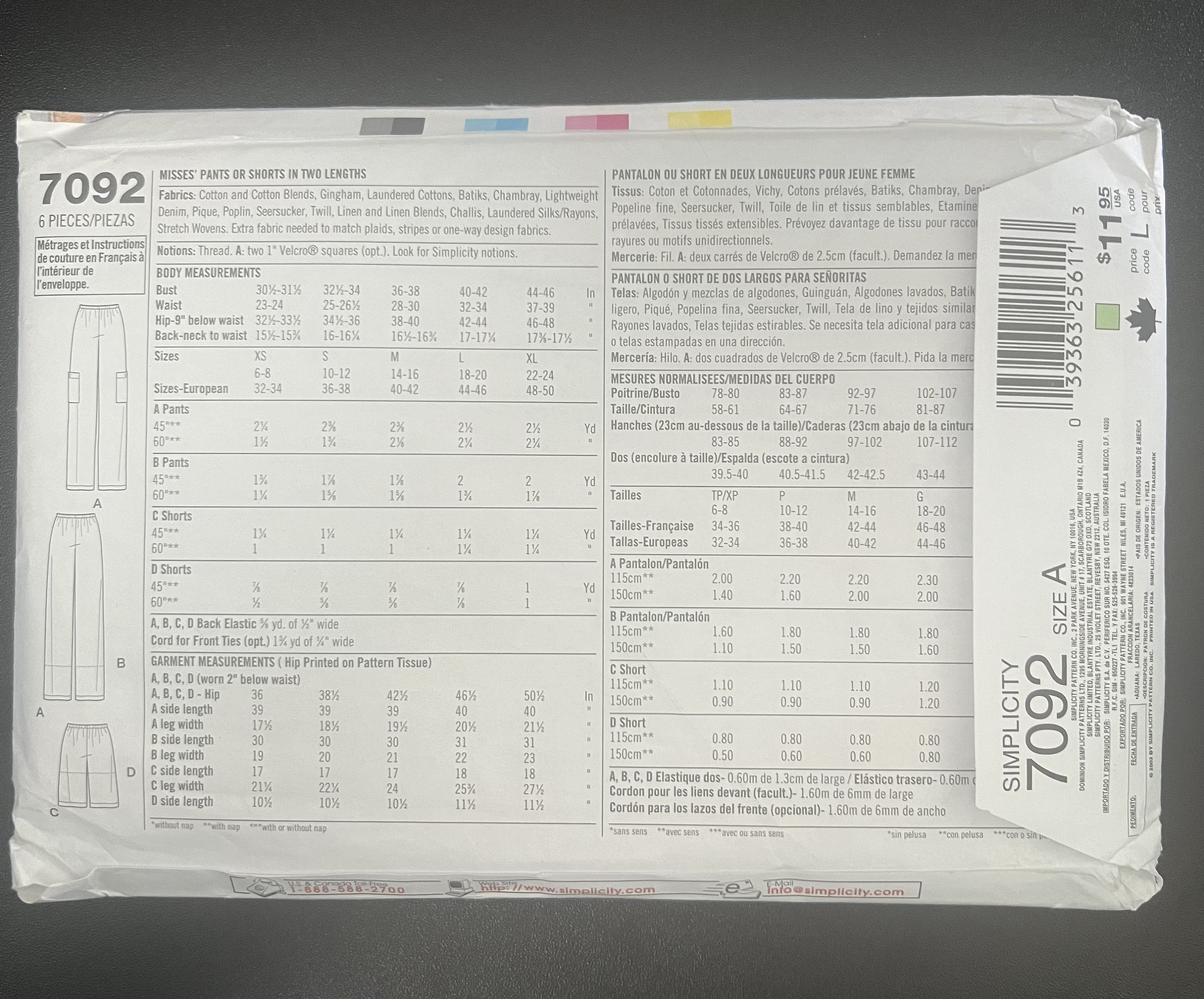 Simplicity 7092 Sewing Pattern, Sizes Xs-xl UC/FF - Etsy