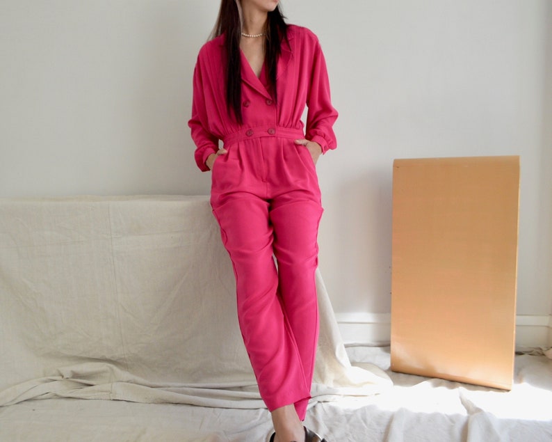 Hot Pink 80s Utility Pleated Jumpsuit - Etsy