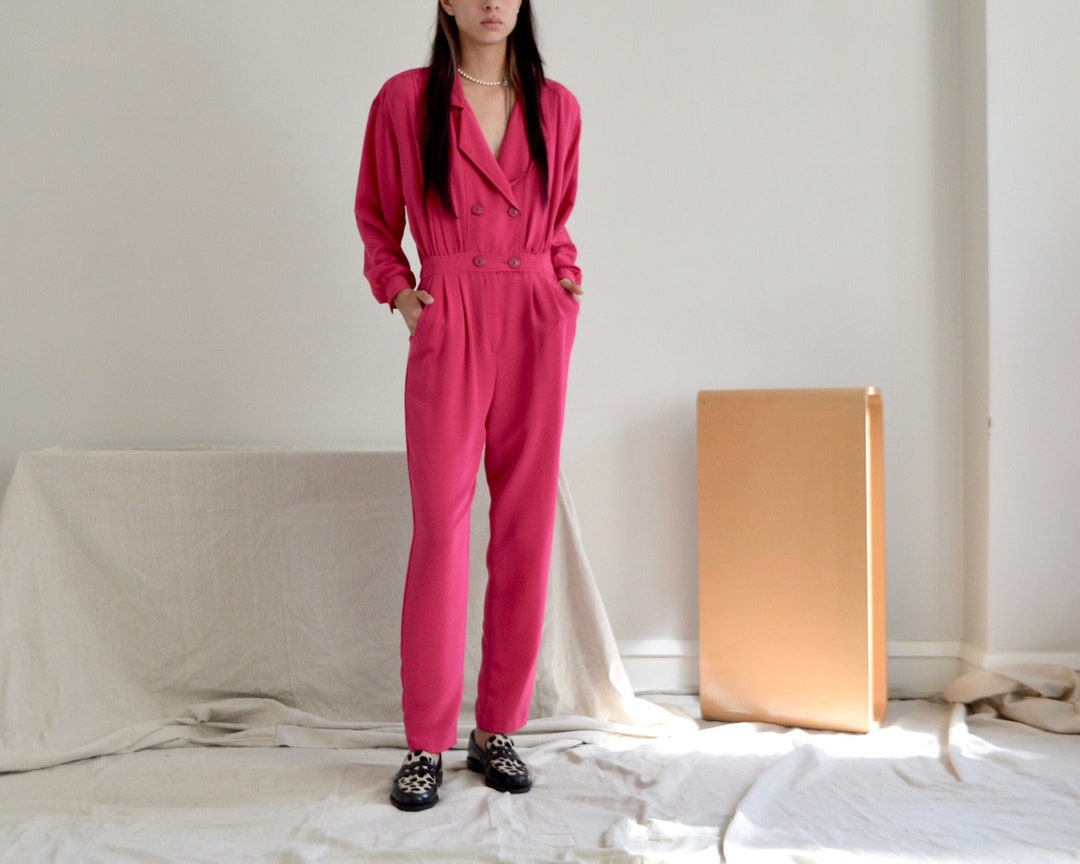 Hot Pink 80s Utility Pleated Jumpsuit - Etsy