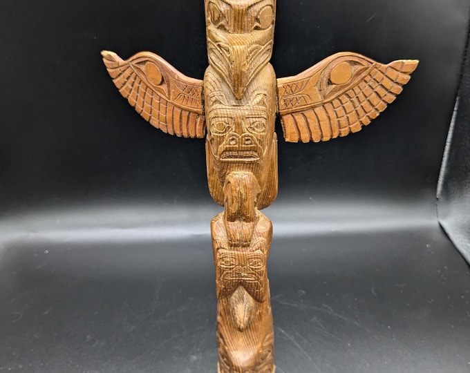 Vintage Carved Wooden Totem, Totem Pole, Miniature Totem, Chief Eagle ...