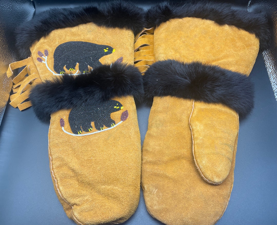 Native American Leather Beaded Gauntlet Mitts - Etsy