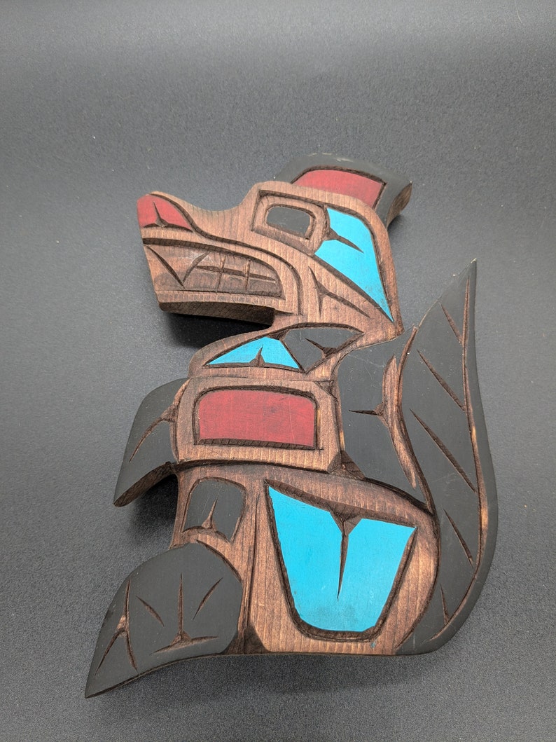 Westcoast First Nations Cedar Wolf Carving Signed - Etsy