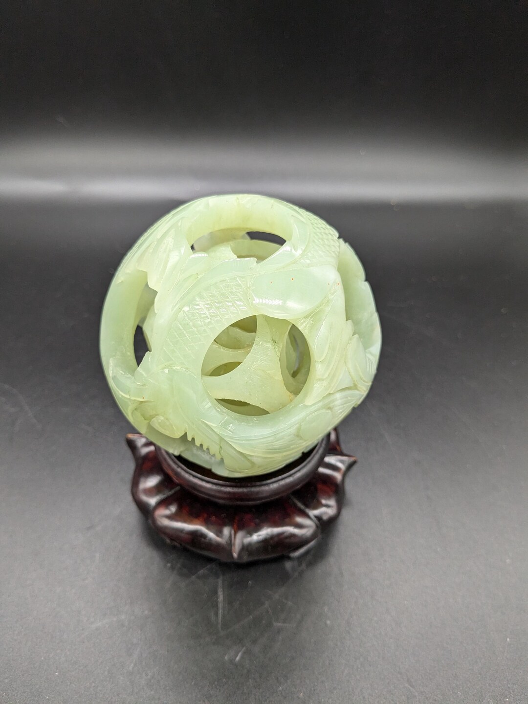 Chinese Jade Carved Puzzle Ball With Rosewood Stand - Etsy