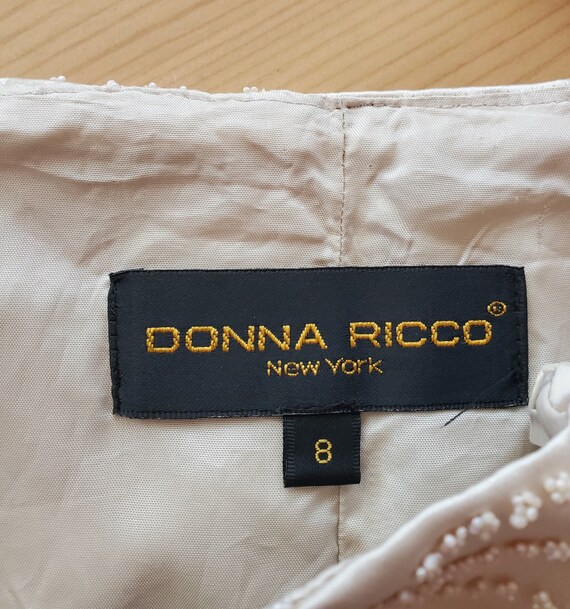 1990's Donna RIcco Gold Beige Beaded Satin Pencil Ski… - Gem