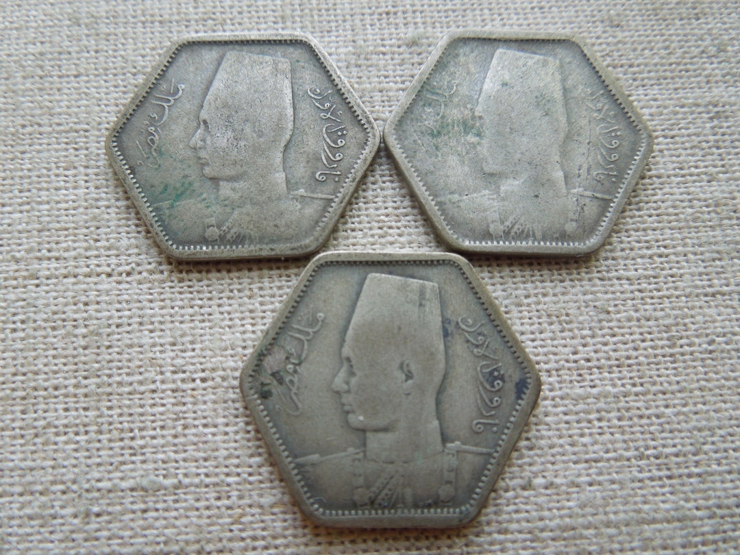 Egypt Coins, 2 Piastres, 1944, Silver Hexagonal Coin, Priced per Coin ...