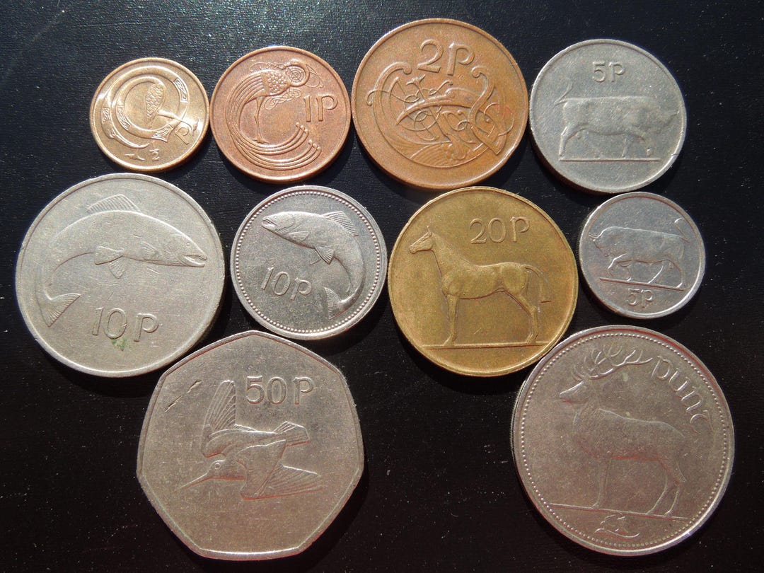 Irish Decimal Coin Set, 1/2 Penny to 1 Punt. Barnyard Set of 10 Coins ...