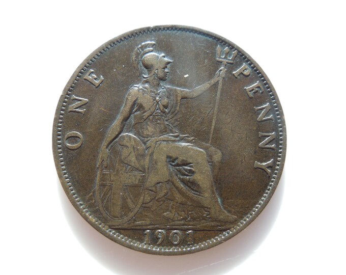 Queen Victoria Penny, 1901, Veiled Head, British Large Bronze Penny ...