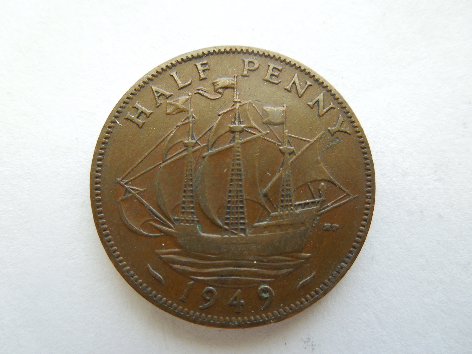 British Half Penny, Ship Type, 1938 to 1966, King George 6th and Queen ...
