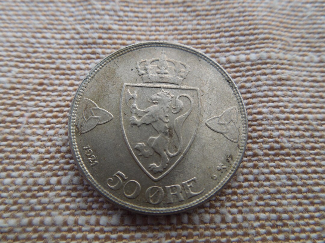 Norway Coins, 50 Ore, 1921, Haaken VII, Rare Without Hole Variety ...