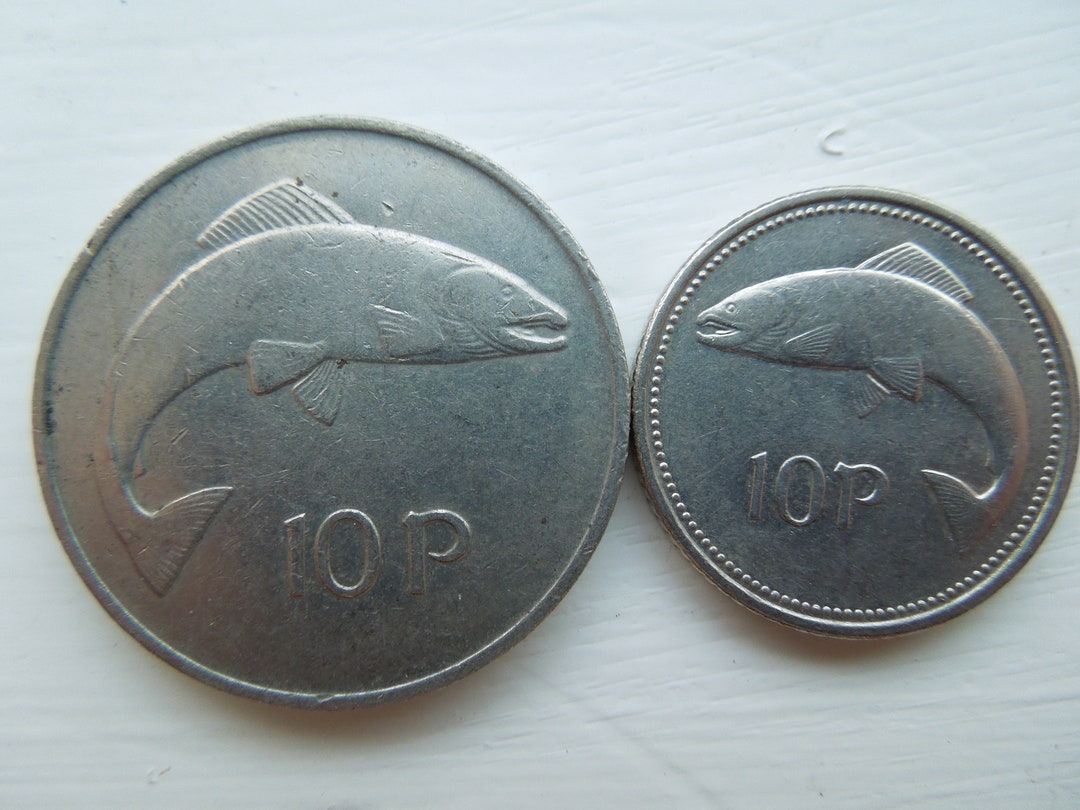 Irish 10 Pence, Salmon, Decimal, Large and Small Sizes, Eire Coins ...