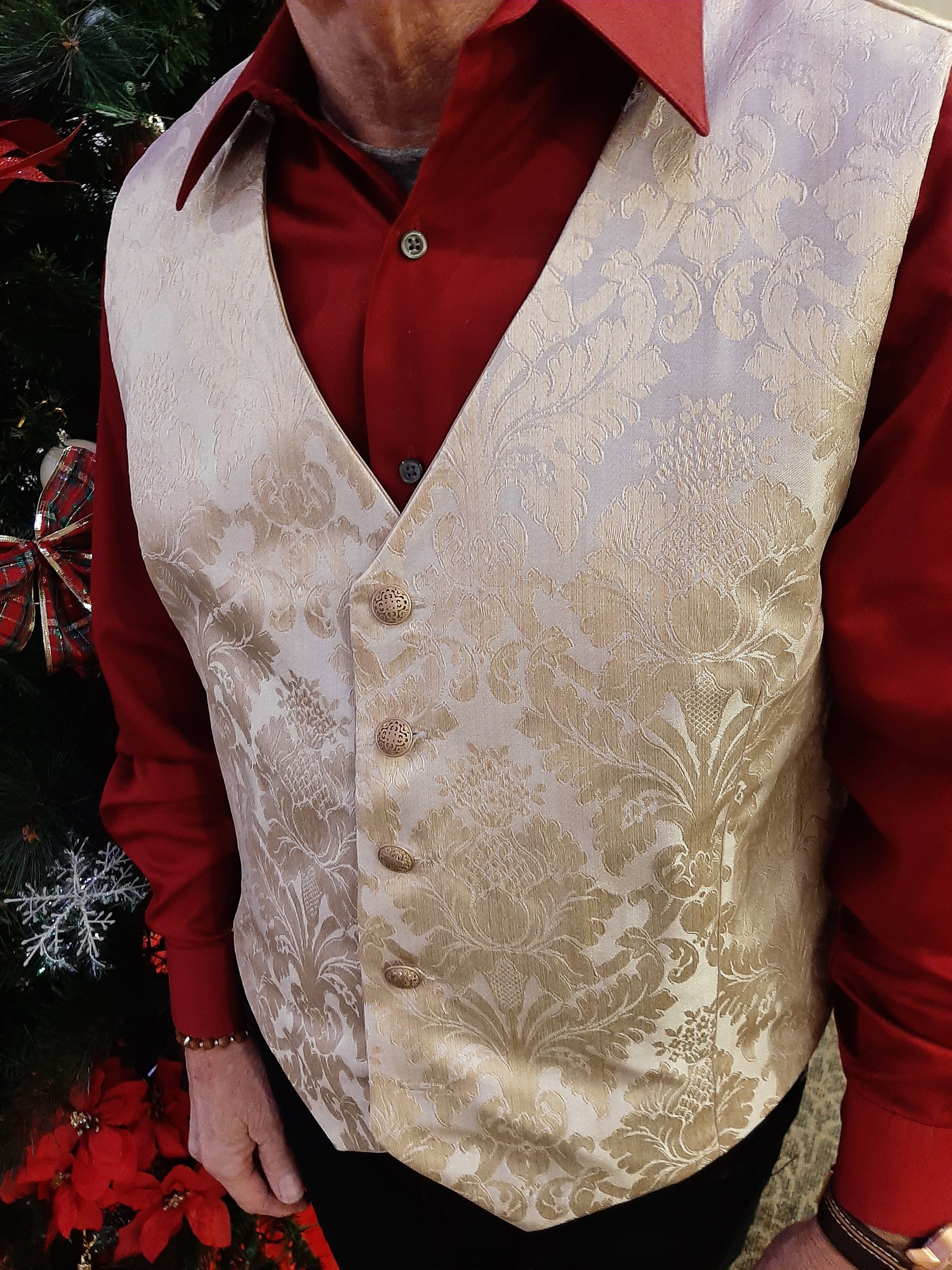Champagne Satin/damask Vest With 5 Buttons - Etsy