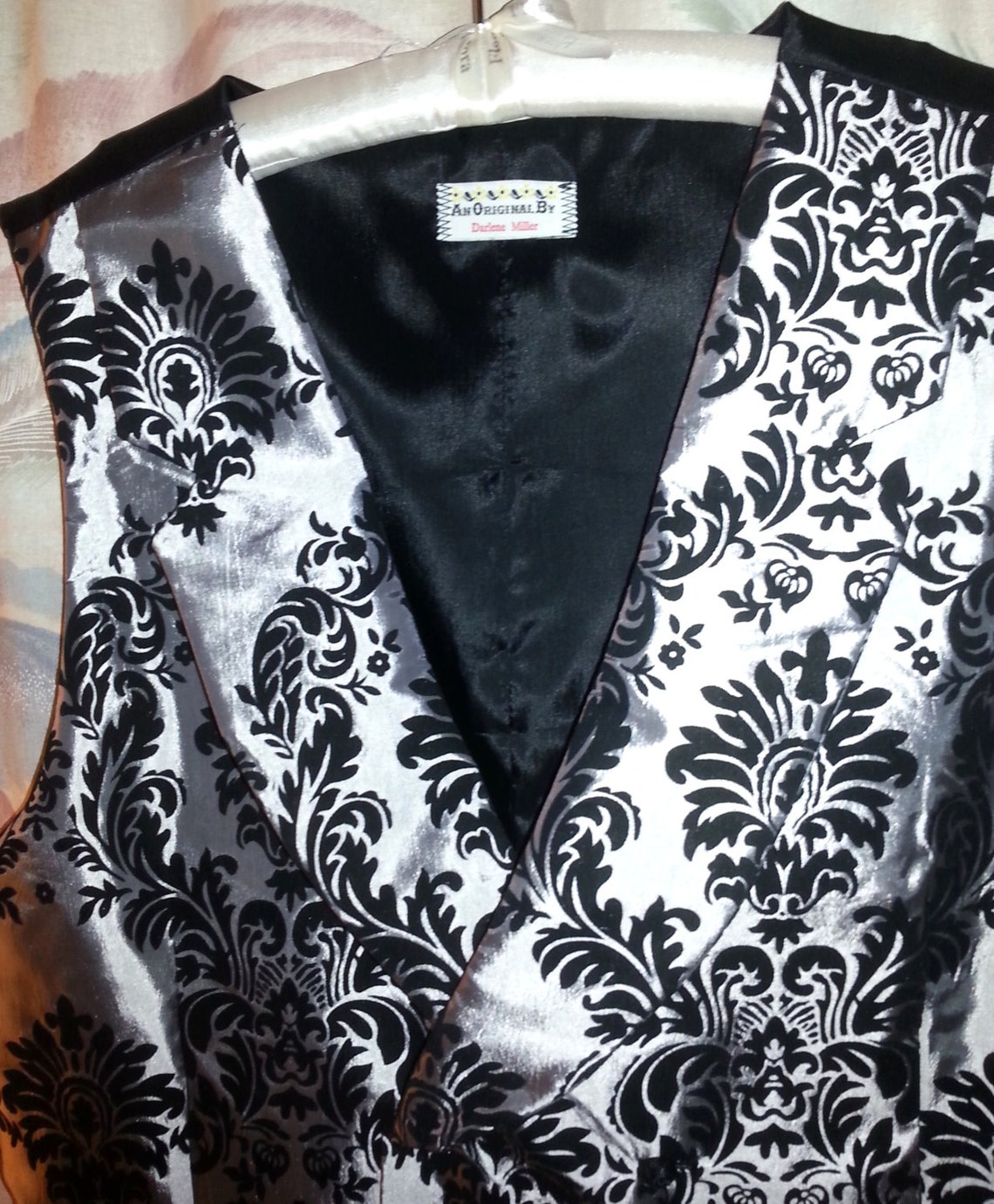 Six Button Double-breasted Vest of Gray Taffeta Damask With Black ...