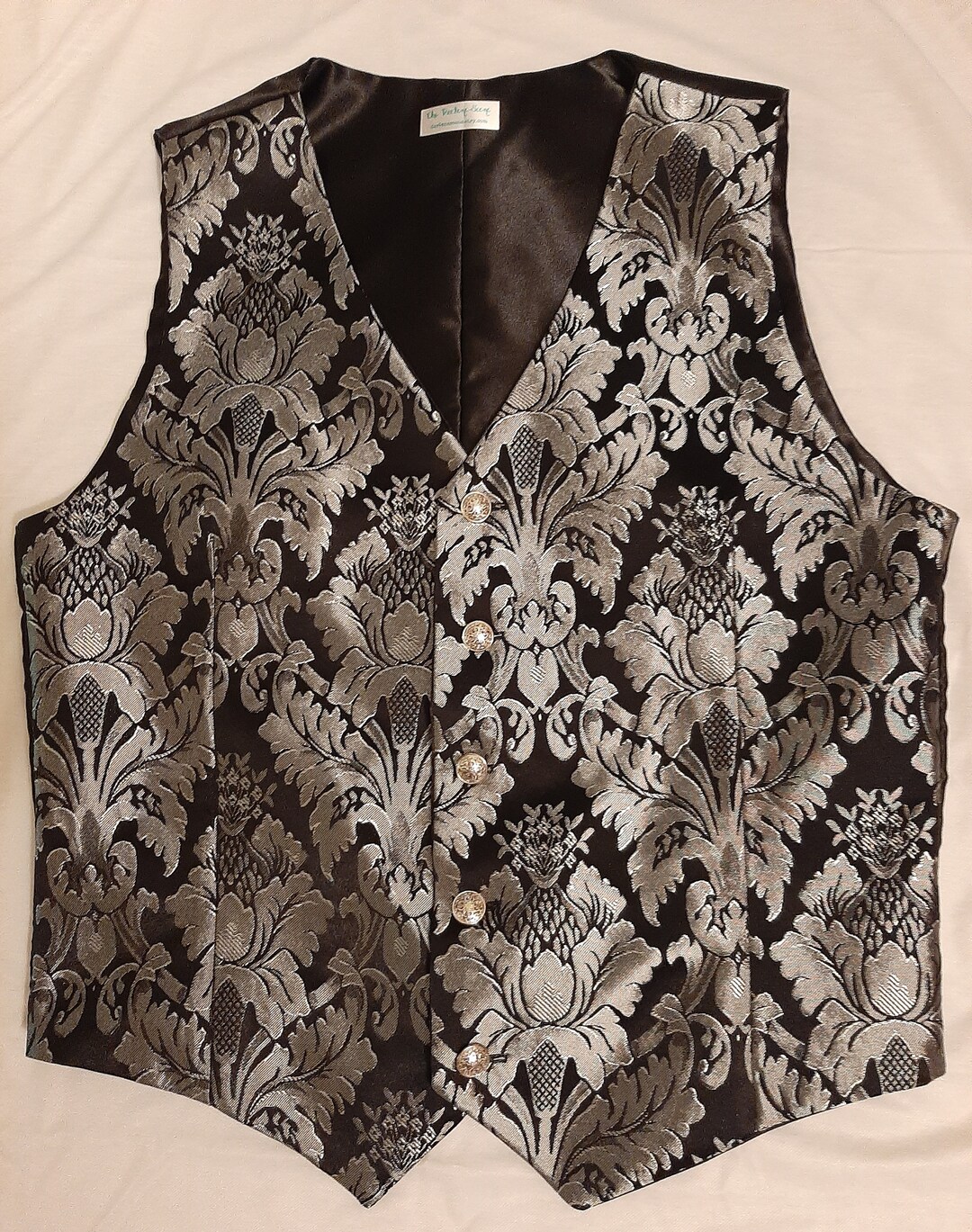 Black and Silver Satin on Satin Damask Vest - Etsy