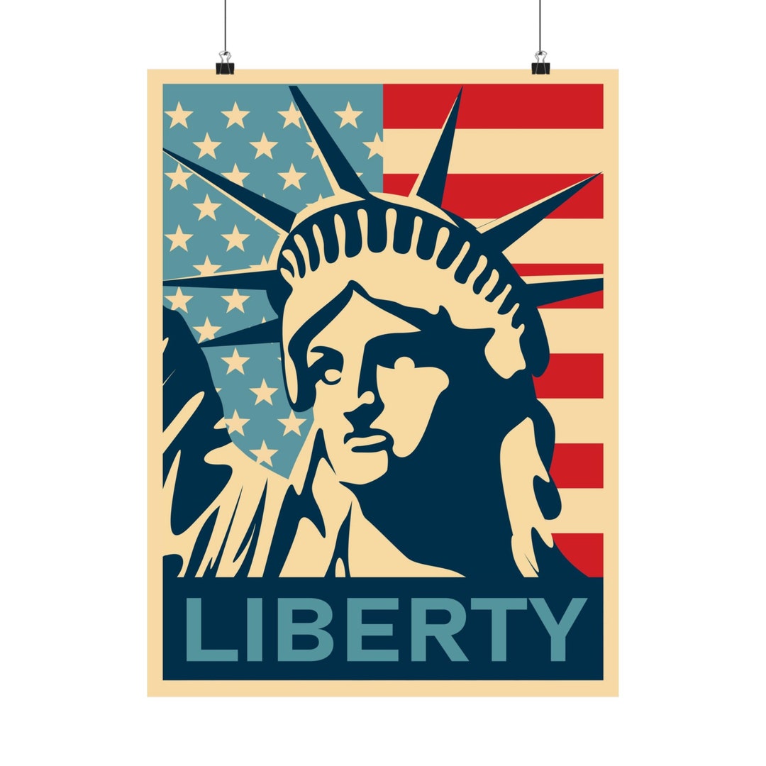 Vintage Liberty Poster Statue of Liberty With American Flag Patriotic ...