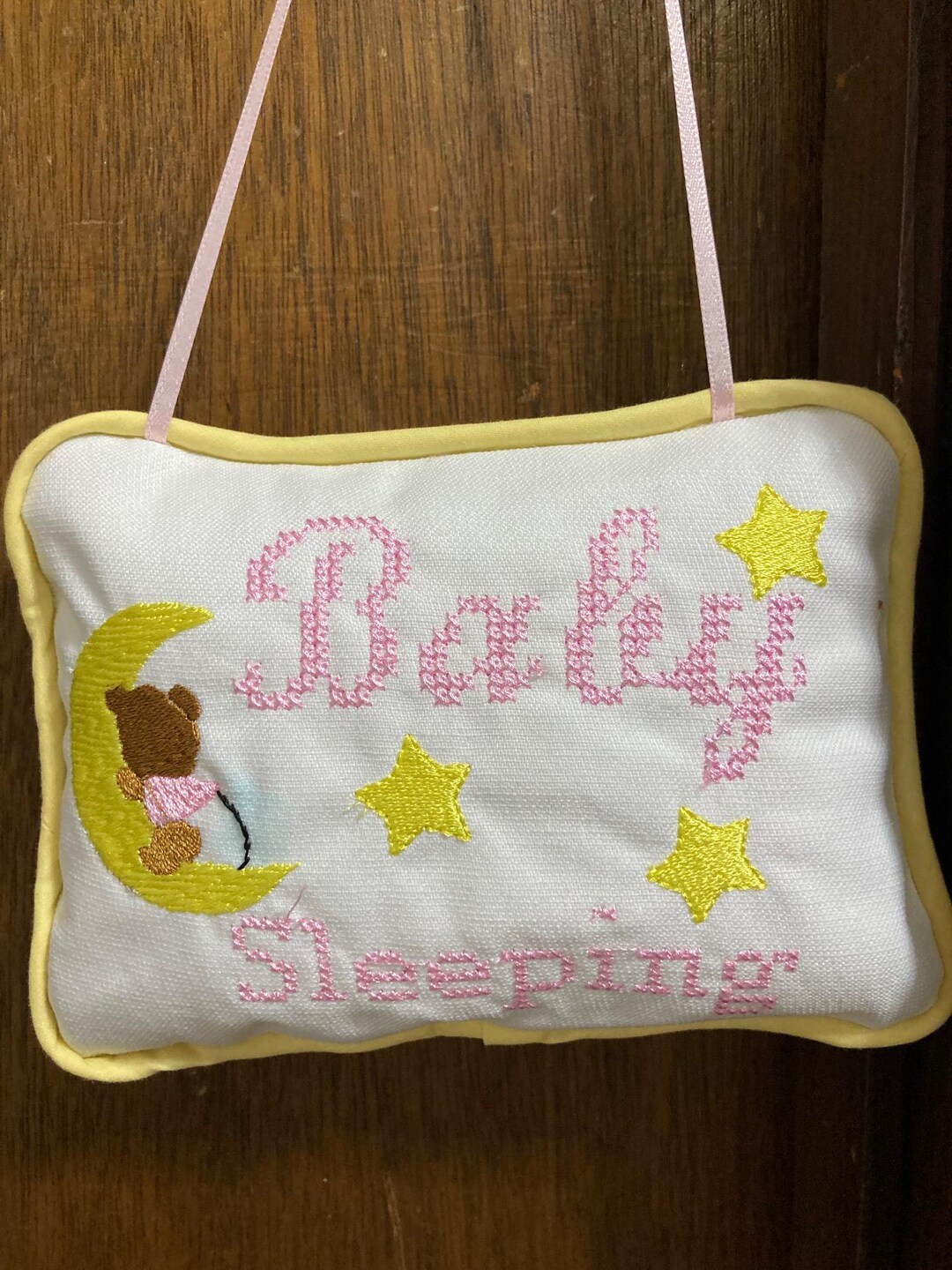 Baby Sleeping Door Sign, Pink Stitching, Floral Background - Etsy