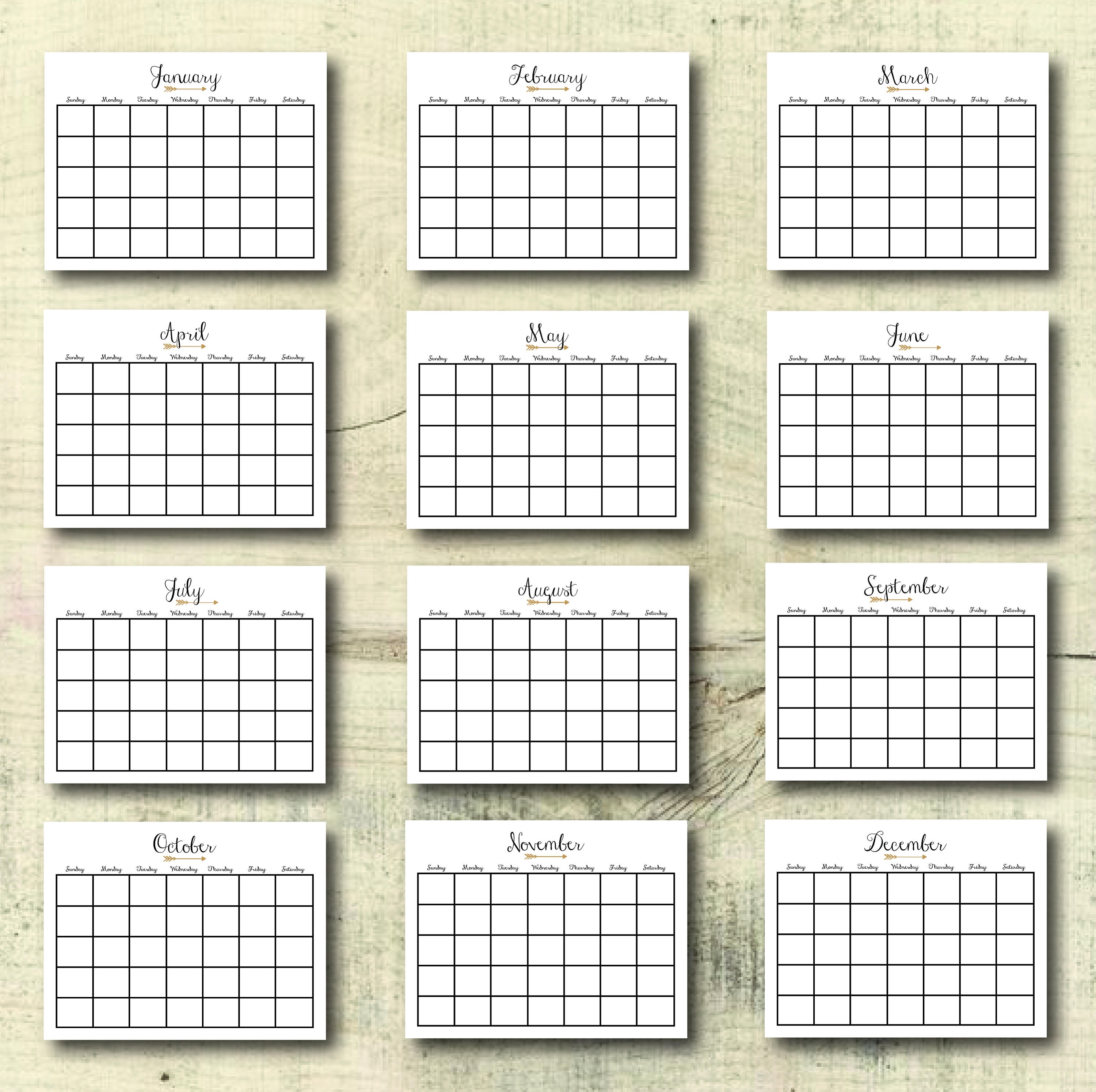 Arrow 12-month Printable DIY 8.5 X 11 Horizontal Calendar - Etsy