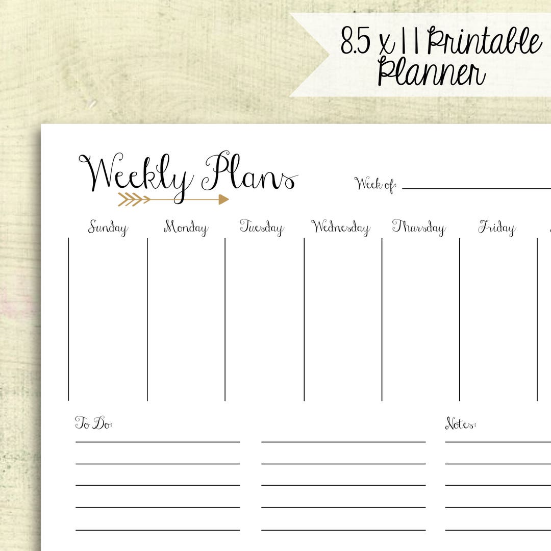 Arrow Weekly Planner Printable Digital File 8.5 X 11 - Etsy