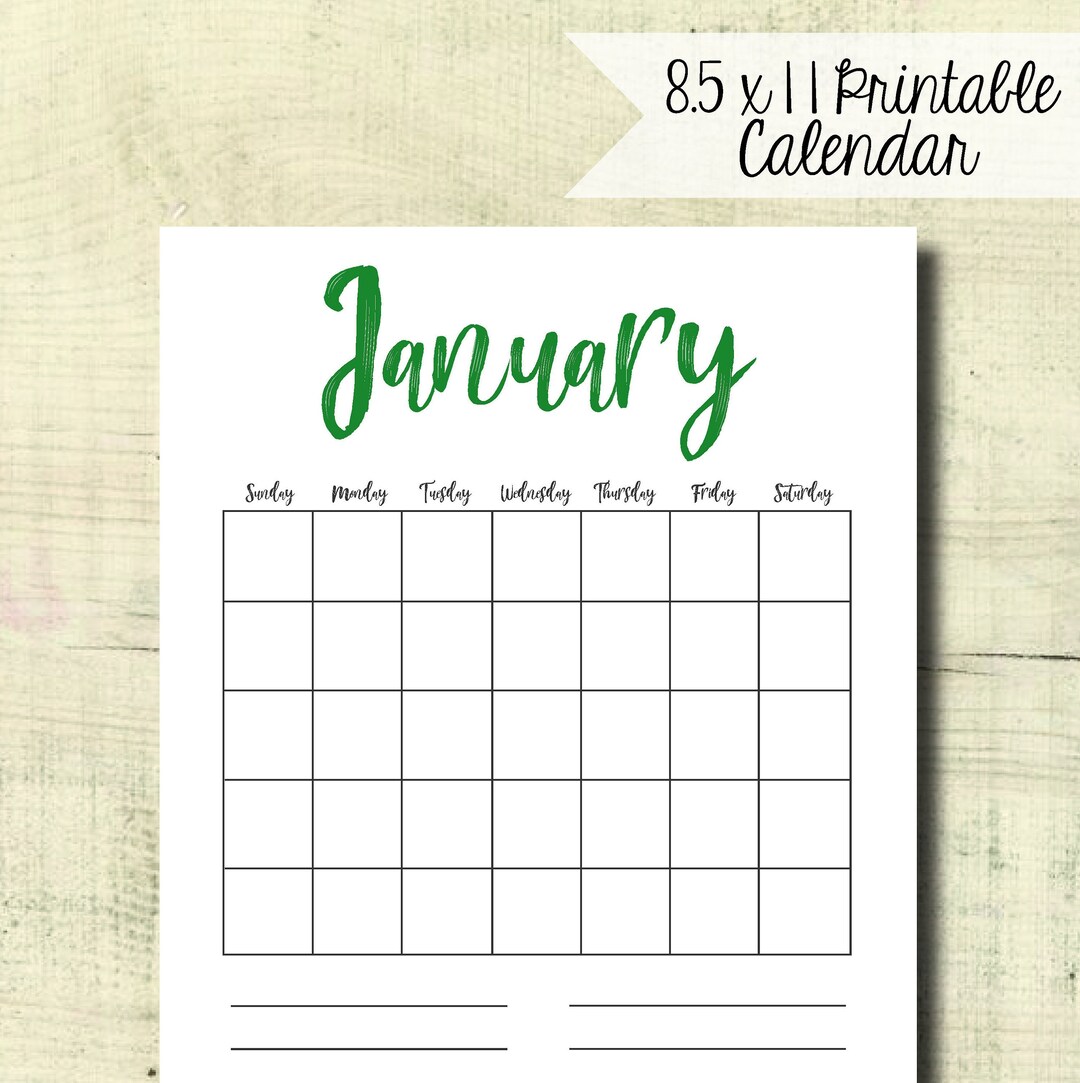 12-month Printable DIY 8.5 X 11 Vertical Calendar Jade Green - Etsy