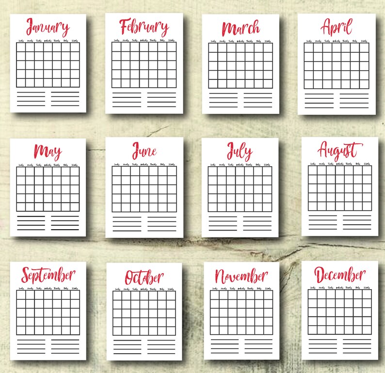 12-month Printable DIY 8.5 X 11 Vertical Calendar Rose Pink - Etsy