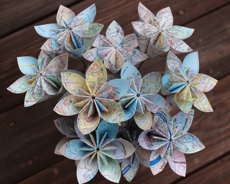 Map paper flowers | Etsy