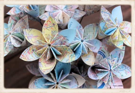 Map paper flowers | Etsy