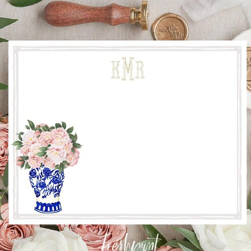 Personalized Stationery Ginger Jar Note Cards Monogram - Etsy Personalized Stationery Ginger Jar Note Cards Monogram - Etsy
