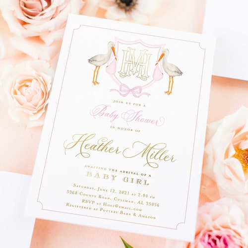 Watercolor Stork Invitations Stork Invitation Baby Shower - Etsy