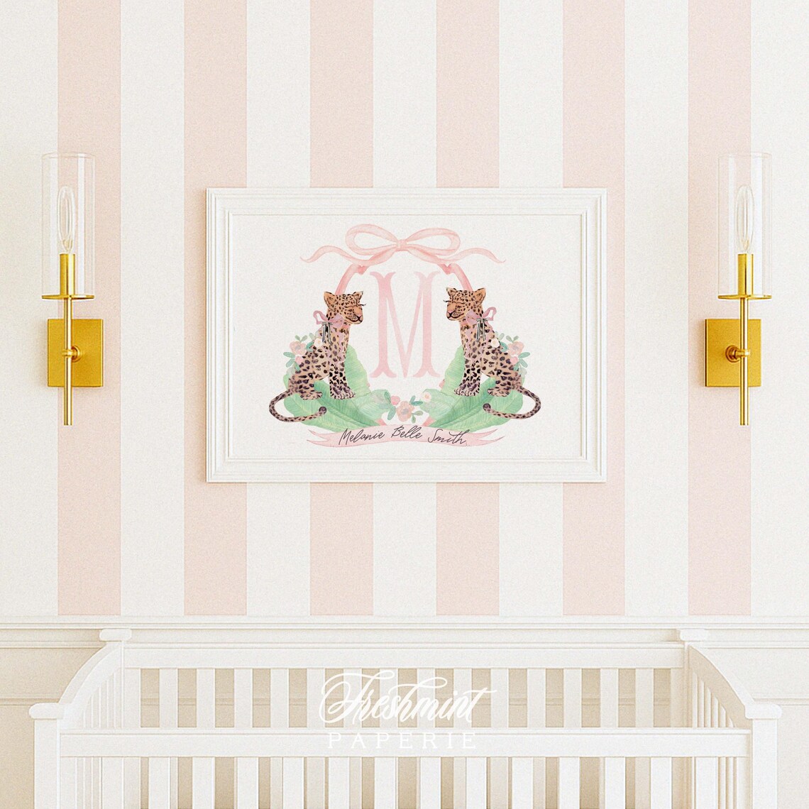 Cheetah Nursery Art Print, Safari, Monogram, Crest, Pink Bow - Etsy