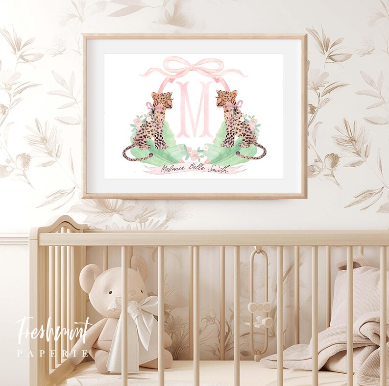 Cheetah Nursery Art Print, Safari, Monogram, Crest, Pink Bow - Etsy