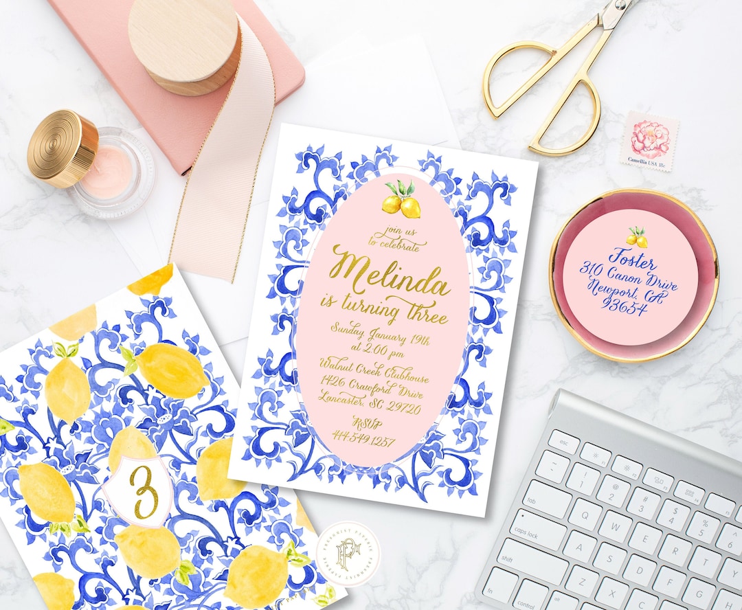 Lemon Invitation - Floral Invitation - ONE Invitation - Porcelain Lemon ...